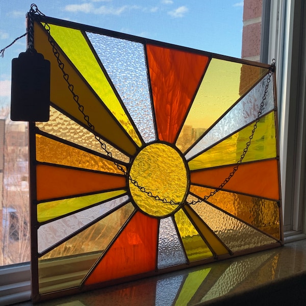 Rainbow Sunburst Stained Glass Window Panel - Etsy