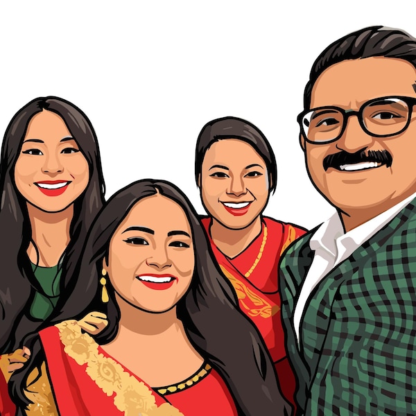 Personalized Cartoon Family Portrait - Custom Illustration, Family and ...