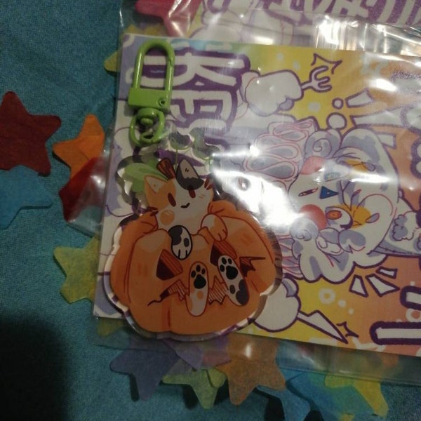 Halloween Pumpkin Cat Keychain! - Etsy