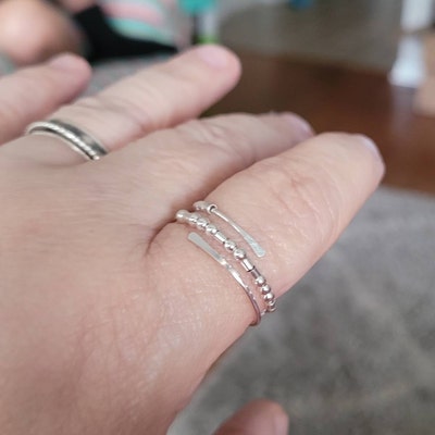 Fidget Ring W Morse Code Initial Ring Anxiety Ring Stainless Steel/sterling Silver Thumb Ring ...