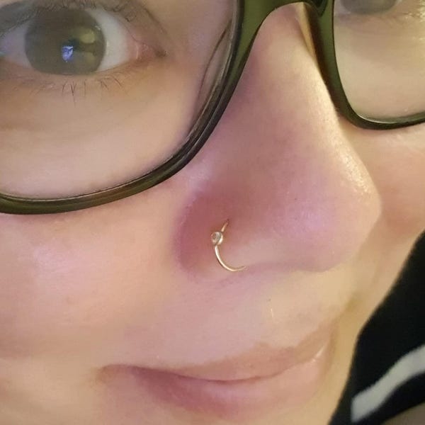 9K Solid Gold Gold CZ Nose Hoop/small Thin Nose Ring/silver Nose Ring ...