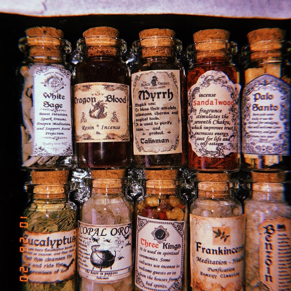 Set of 10 Incense Bottles|crystal Vials|incense Sample|mini Apothecary ...