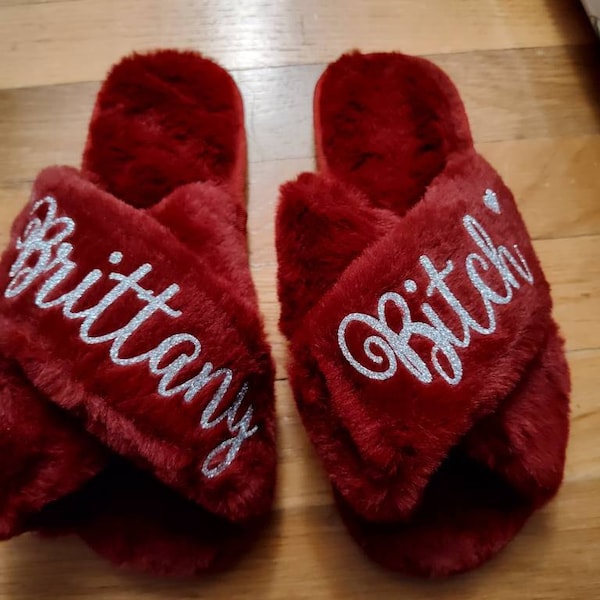 Fluffy Slippers Customized, Bridesmaid Gifts, Personalized Slippers ...