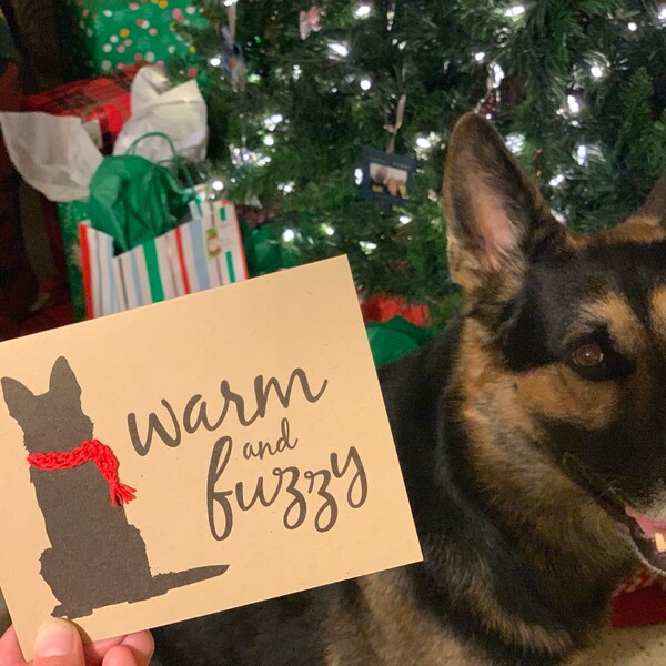 German Shepherd Christmas Card, Dog Holiday Card, Hand Knit Scarf ...
