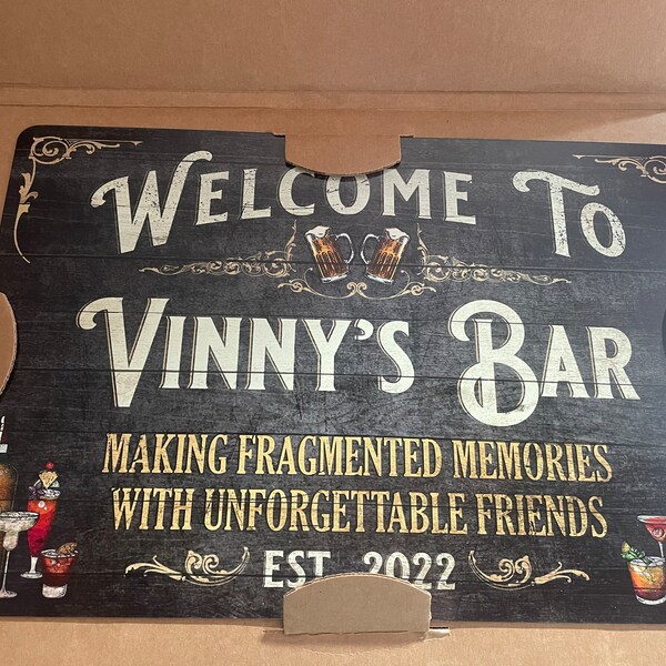 Bar Sign Vintage Black Wood Design - Personalized Metal Sign - Etsy