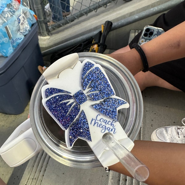 Cheer Bow Tumbler Topper, Personalized, Fits Stanley H2 Tumblers 20oz ...