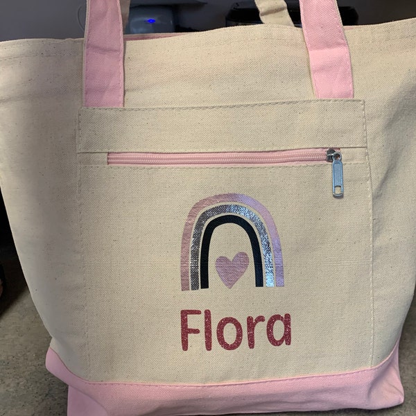 Canvas Zippered Pool Bag, Personalized Kids Beach Tote Bag, Full Gusset ...