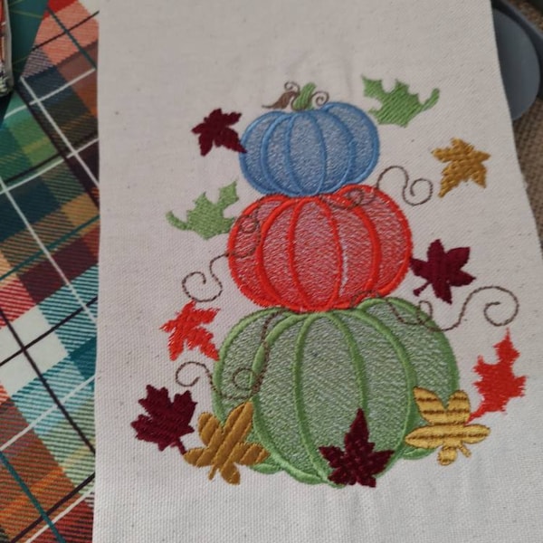 Stacked Pumpkins Embroidery Design: Fall Leaves, Thanksgiving (digital ...