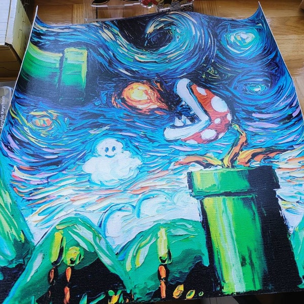 Van Gogh Mario Printed, Van Gogh Canvas Art, Modern Starry Night ...