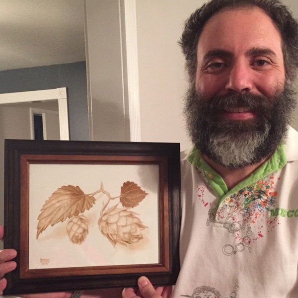 Beer Art, Hops Botanical Drawing, Painted With Beer, Bar Art, Brewery ...