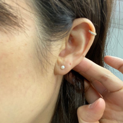 14K Solid Gold Real Pearl or Swarovski Pearl 3 4 5 6 Mm Piercing 21G, 4 ...