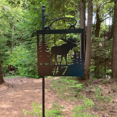 Rustic Moose House Number Sign, Address Sign, Cabin Sign, Hanging Sign ...
