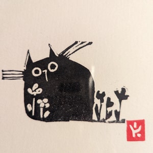 Garden Cat Block Print-small Linocut Handmade - Etsy