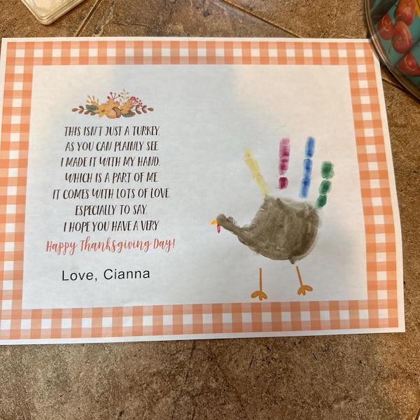 Thanksgiving Handprint Placemat, Turkey Handprint Art, Turkey Craft for ...