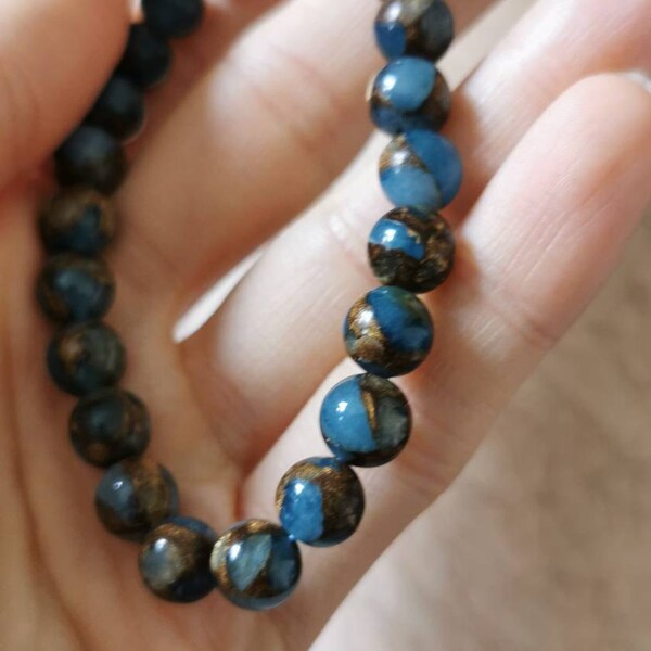 Blue Nepal Stone 8mm Bracelet, Natural Gemstone Bracelet, Women Men ...