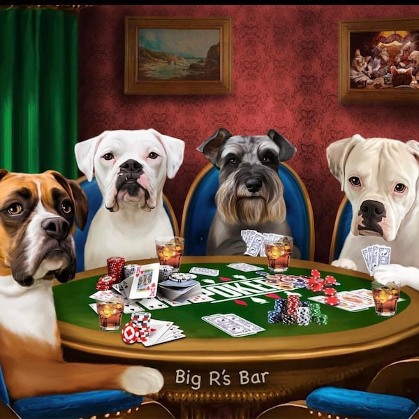 Custom Pet Portrait, Dogs Playing Poker, Pet Playing Poker, Funny Pet ...
