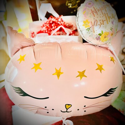 19 Pink Cat Balloon Jumbo Mylar Balloon, Party Decor, Birthday Decor ...