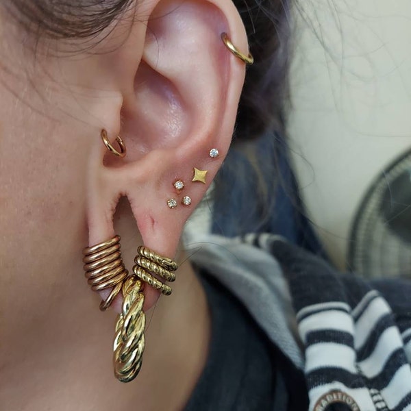 Triple Forward Helix Gold Tone Clear Prong Set Cubic Zirconia 18G 1/4 ...