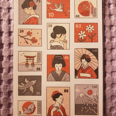 JAPAN STAMPS Sticker Sheet // Aesthetic Cute Travel Traditional ...