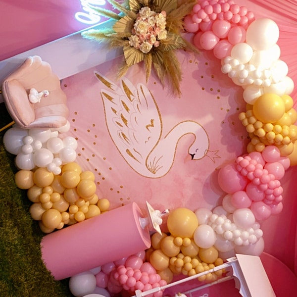 Round Swan Pink Party Photography Backdrop,glod Glitter Newborn Girls ...