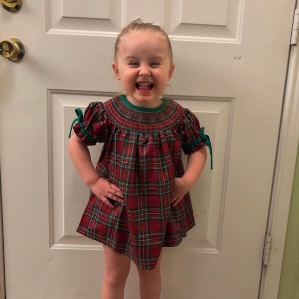 Classic Christmas Cutie Tartan Plaid Diaper Set Toddler Smocked Outfit ...