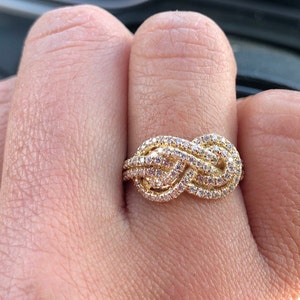 Double Infinity Knot Ring, Gold Diamond Wedding Band, 0.75 CT Diamond ...