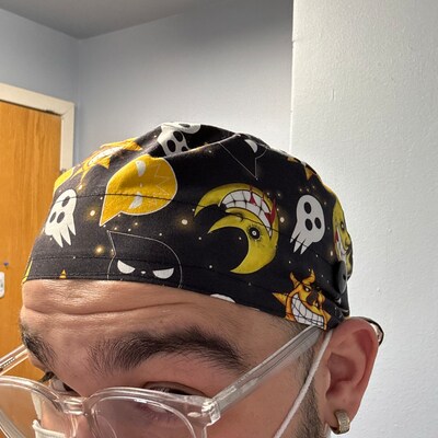 Anime Cats and Moon Pony Tail Bonnet, Vet Tech Bonnet, Scrub Cap ...
