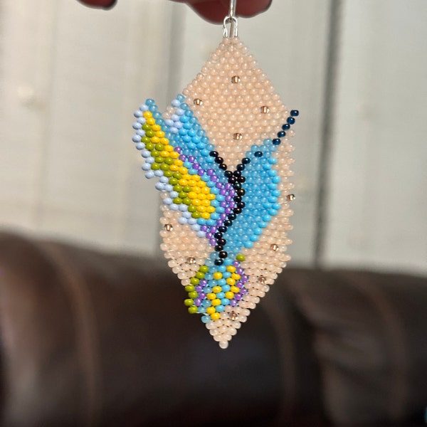 Beaded Colibri Bird Earrings - Miyuki Brick Stitch Beading Pattern PB ...