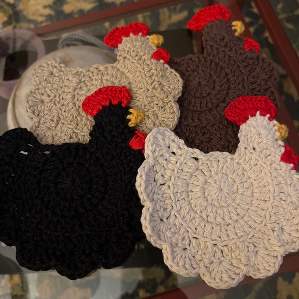 Chicken Coasters - Choose Your Colors - Set of 2, 3, 4, or 5 - Crochet ...