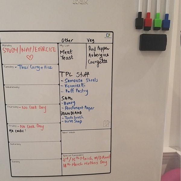 A3 Magnetic Whiteboard Planner Weekly White Board Calendar Home School ...