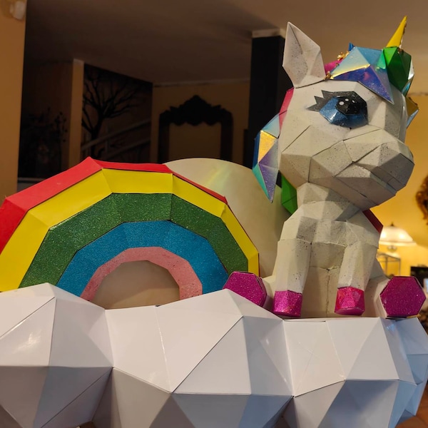 Papercraft 3D Unicorn on Clouds & Rainbow PDF,SVG Template for DIY ...