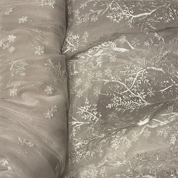 Lace Fabric Snowflake Tree Exquisite Ivory Tulle Embroidery Fabric ...