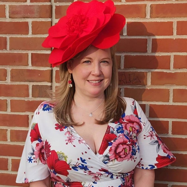 Red Rose Flower Fascinator Hat Kentucky Derby Red Rose Flower Hat ...
