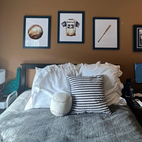 Personalized Watercolor Baseball Jersey and Bat Art Print Set, Baseball ...