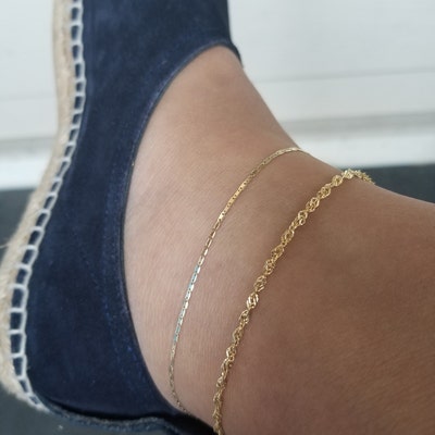 10K YELLOW GOLD ANKLET 1.25MM Wide Flat Mariner Link 10 Inch Spring ...