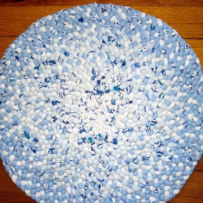 Ecru Blue Large Flowers Design Printed on Tri Blend Fabric by the Yard ...