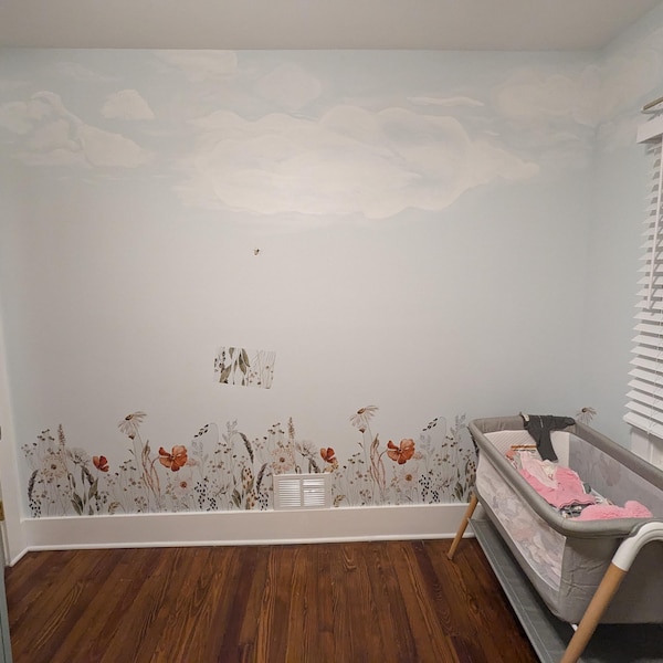 Wild Flower Wall Decal Border - Easy to Apply Peel and Stick Meadow ...