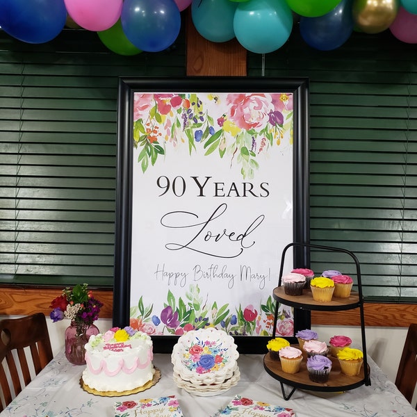 90 Years Loved Sign, Birthday Welcome Sign, 90th Birthday Decor, Custom ...