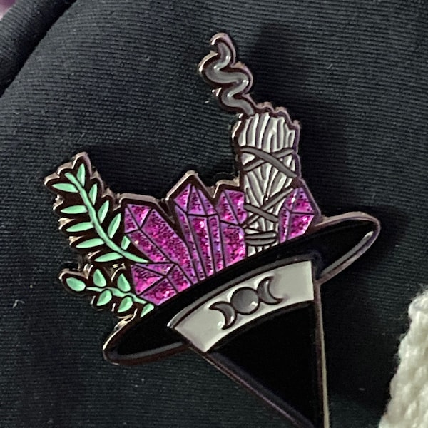 WITCH ENAMEL PIN, Crystal Pin, Horror Pin, Witchy Pin, Halloween Pin ...