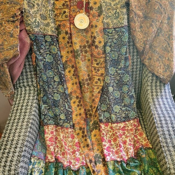 Hippie Bohemian Patchwork Silk Kimono, Choose Your Color, Recycled Silk ...