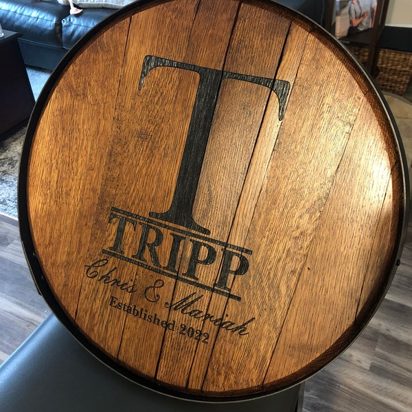 Reclaimed Bourbon Barrel Head Custom & Laser Engraved Steel Hoop Option ...