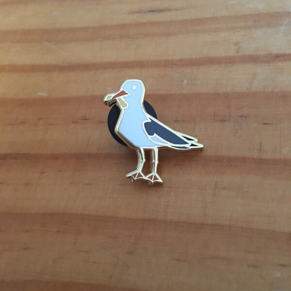 Seagull With Chip Australian Bird Hard Enamel Mini Pin - White Grey and ...