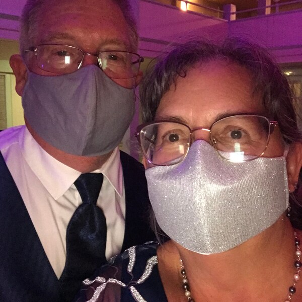 Men's Adjustable Light Gray Suit Face Mask Reversible Wedding Groomsmen ...