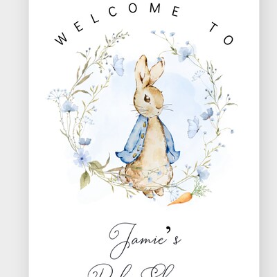 Editable Peter Rabbit Welcome Sign Baby Shower Baby Boy, Baby Boy Bunny ...