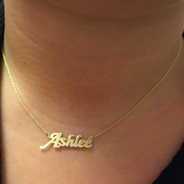 Dainty Solid Gold Name Necklace, 1 Inch Personalized Necklace Laser Cut ...