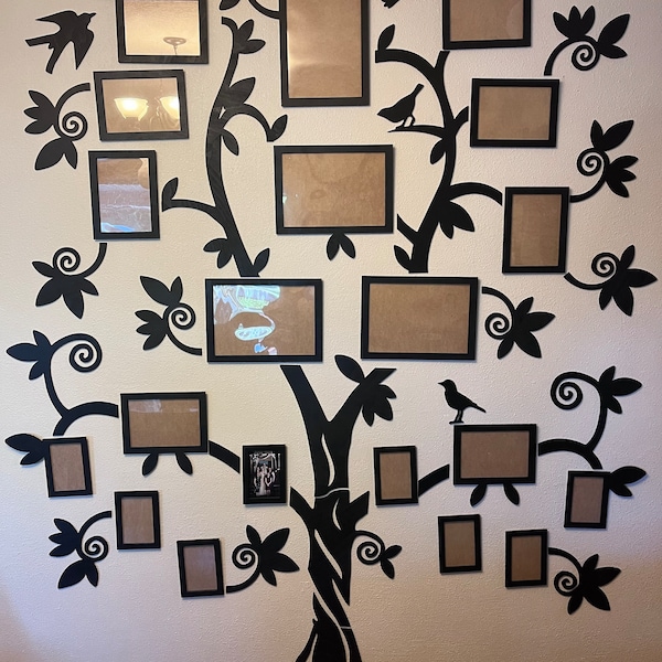 Big Wooden Family Tree With Frames, Large Family Tree Wall Art, Wood ...