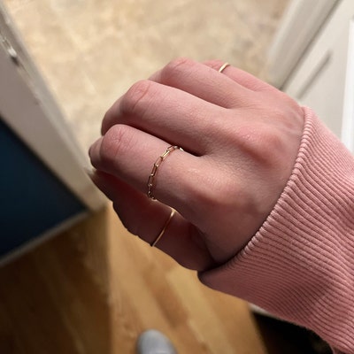 Mini Paper Clip Chain Ring, Minimalist Ring, Chain Ring, 14K Solid Gold ...