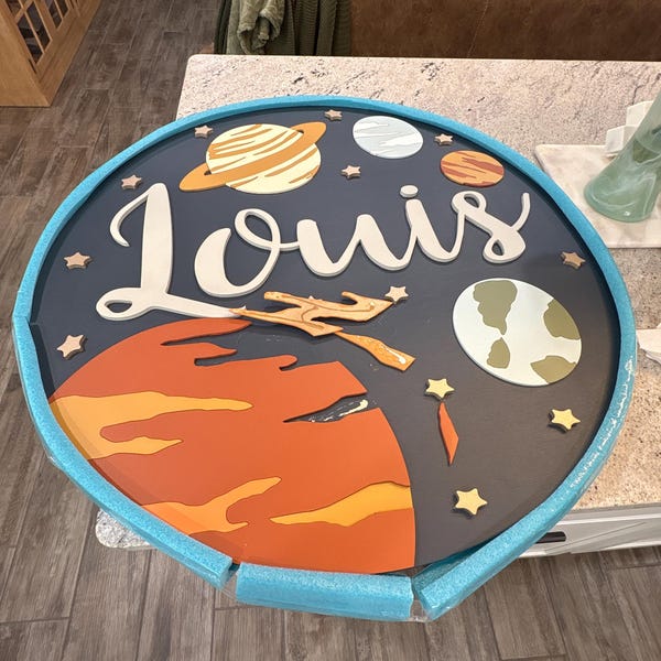 Custom Round Space Planets Boy Name Sign: Solar System Nursery Decor ...