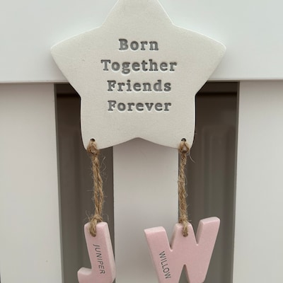 Personalised Twins Bedroom Door Sign, 'born Together Friends Forever ...