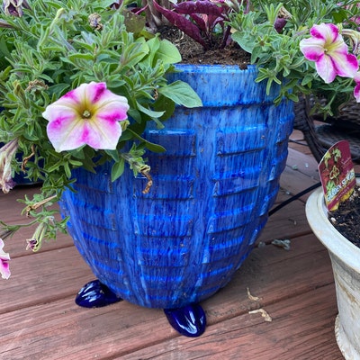 Ceramic Pot Feet set of 4, Handmade Ceramic birdfoot Pot Risers, Blue ...